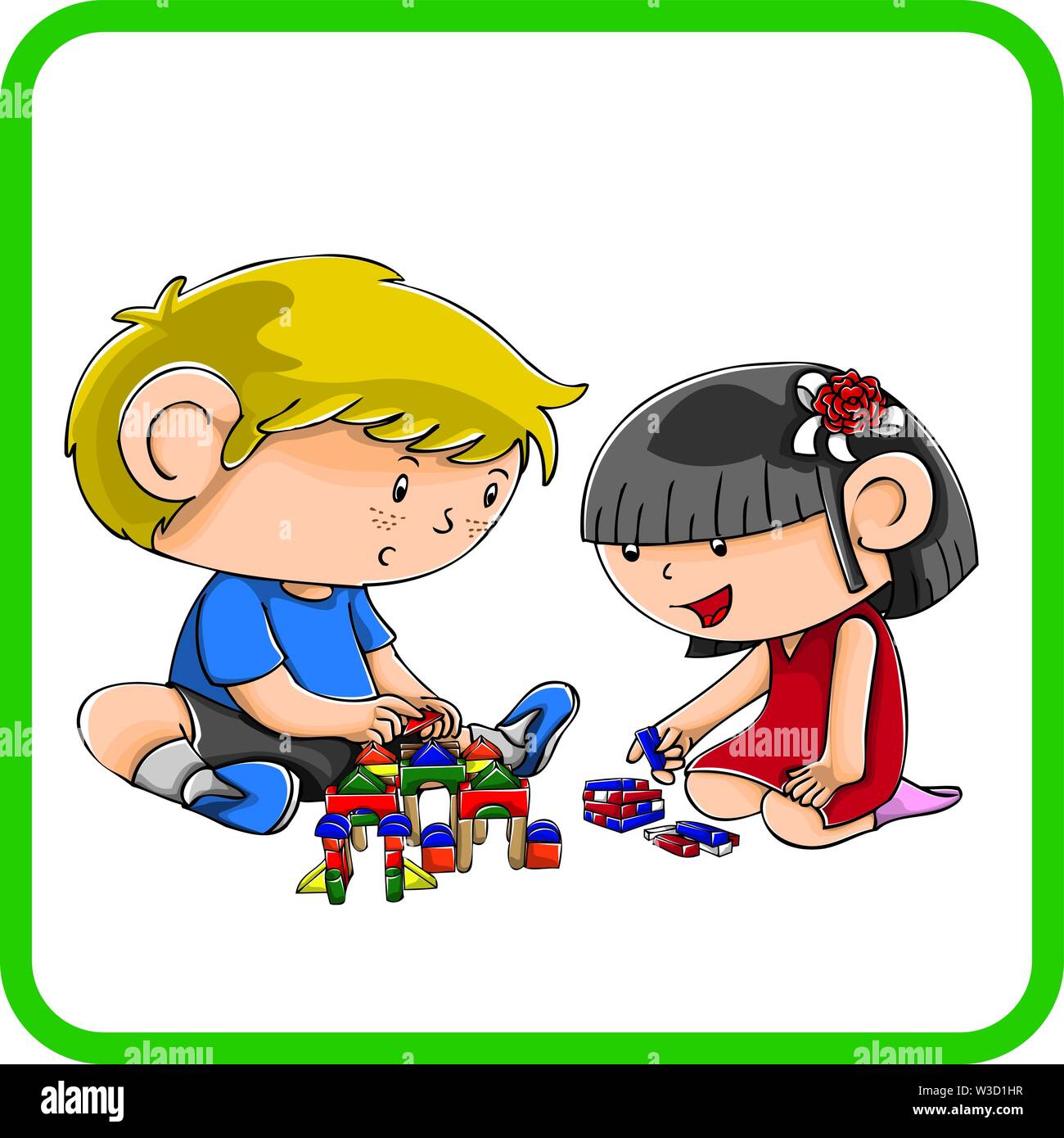 Kids playing colorful blocks Stock Vector Images - Alamy