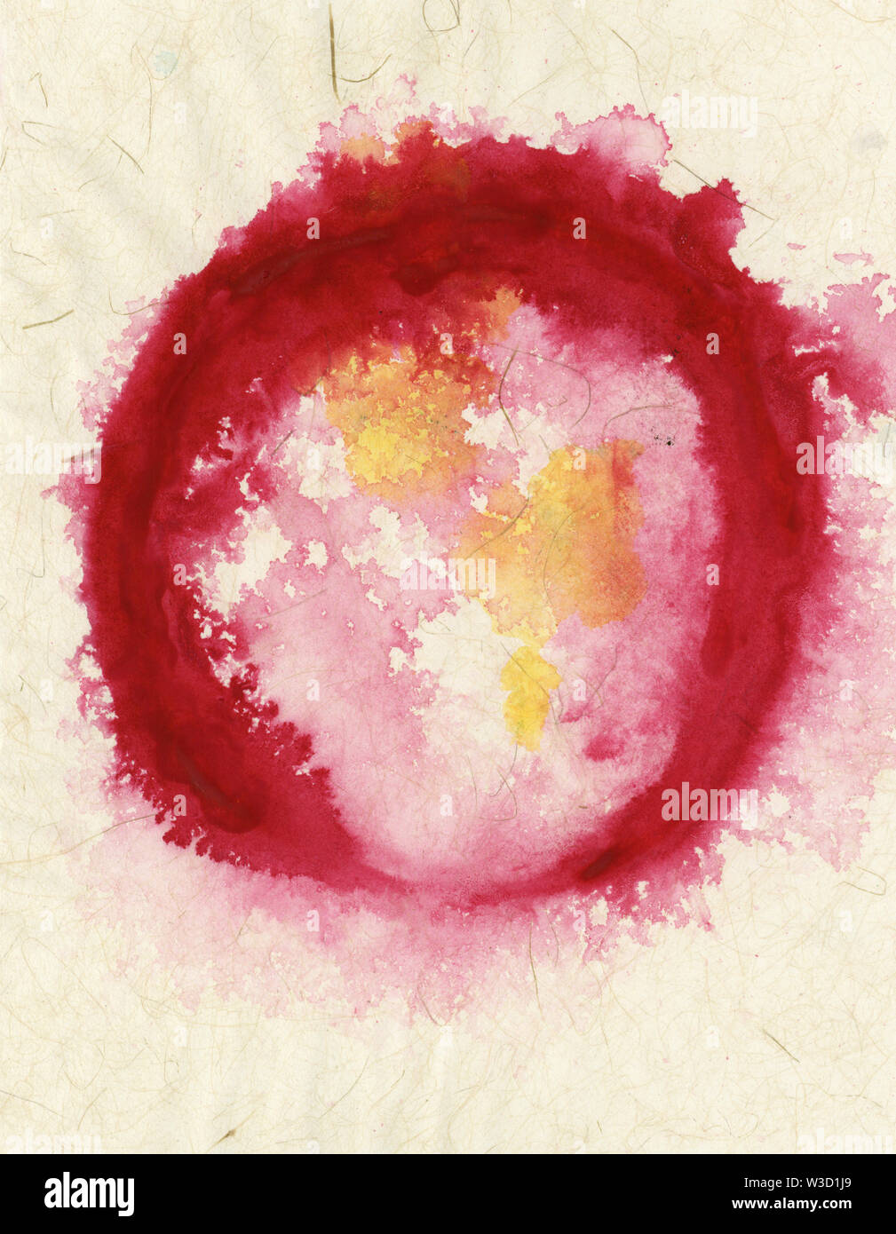 Abstract art color field painting with ink stains and painted blotches ...
