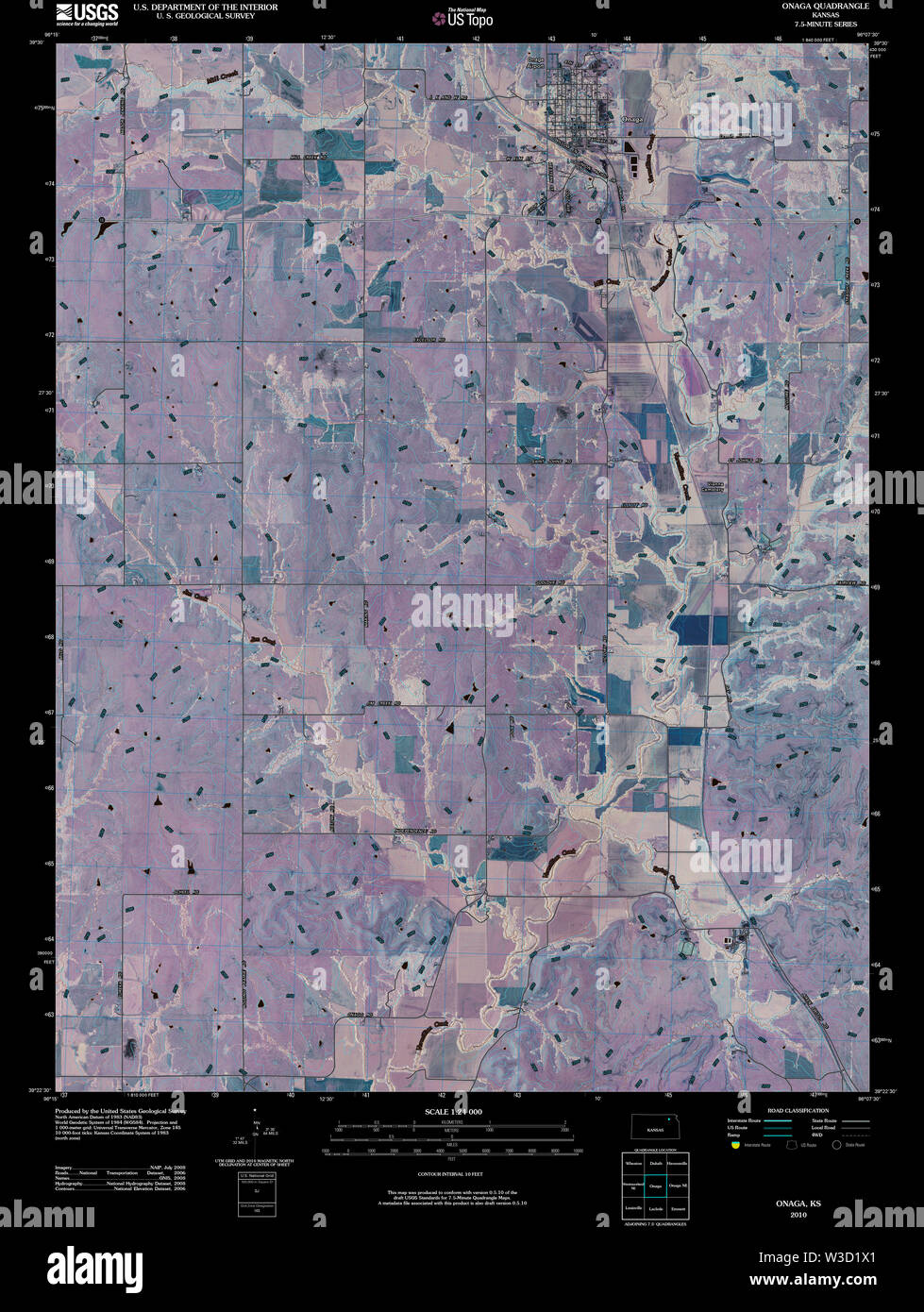USGS TOPO Map Kansas KS Onaga 20100304 TM Inverted Restoration Stock ...