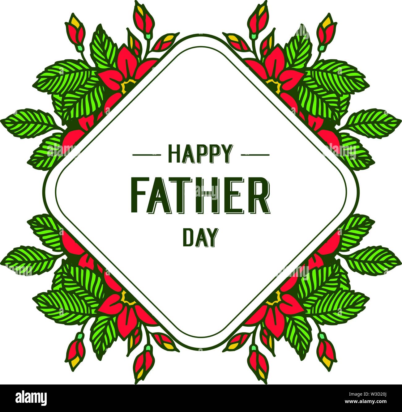 Lettering design for happy father day, red flower, isolated on white ...