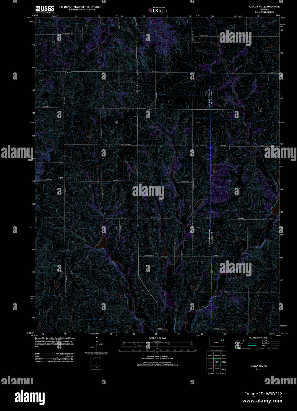 USGS TOPO Map Kansas KS Onaga NE 20120906 TM Inverted Restoration Stock ...