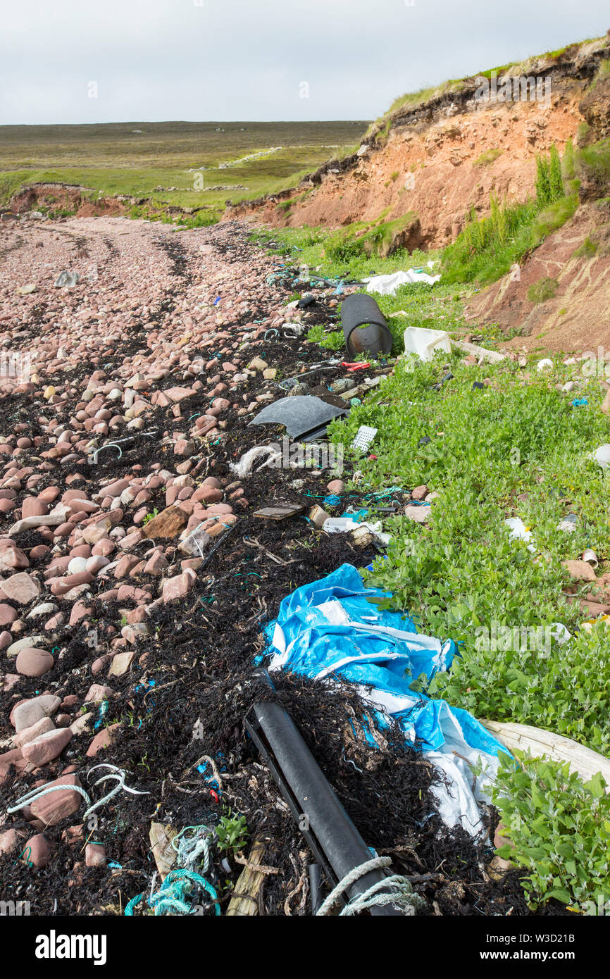 Marine plastic washed ashore on Hunda Island in the Orkneys, Scotland ...