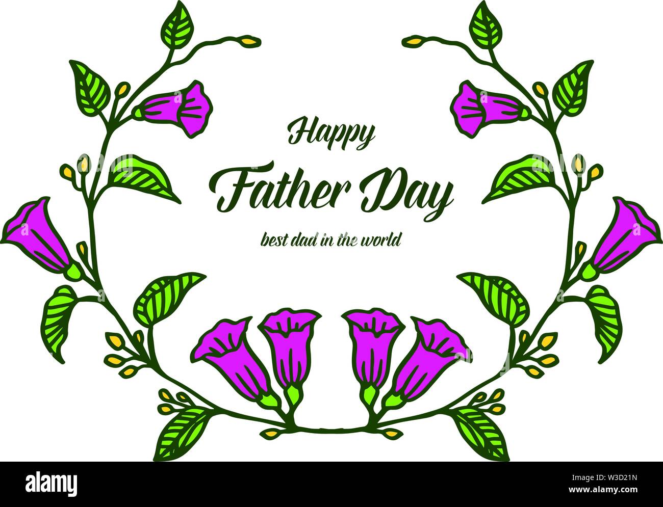Card design for happy father day, leaves and bright purple flower ...