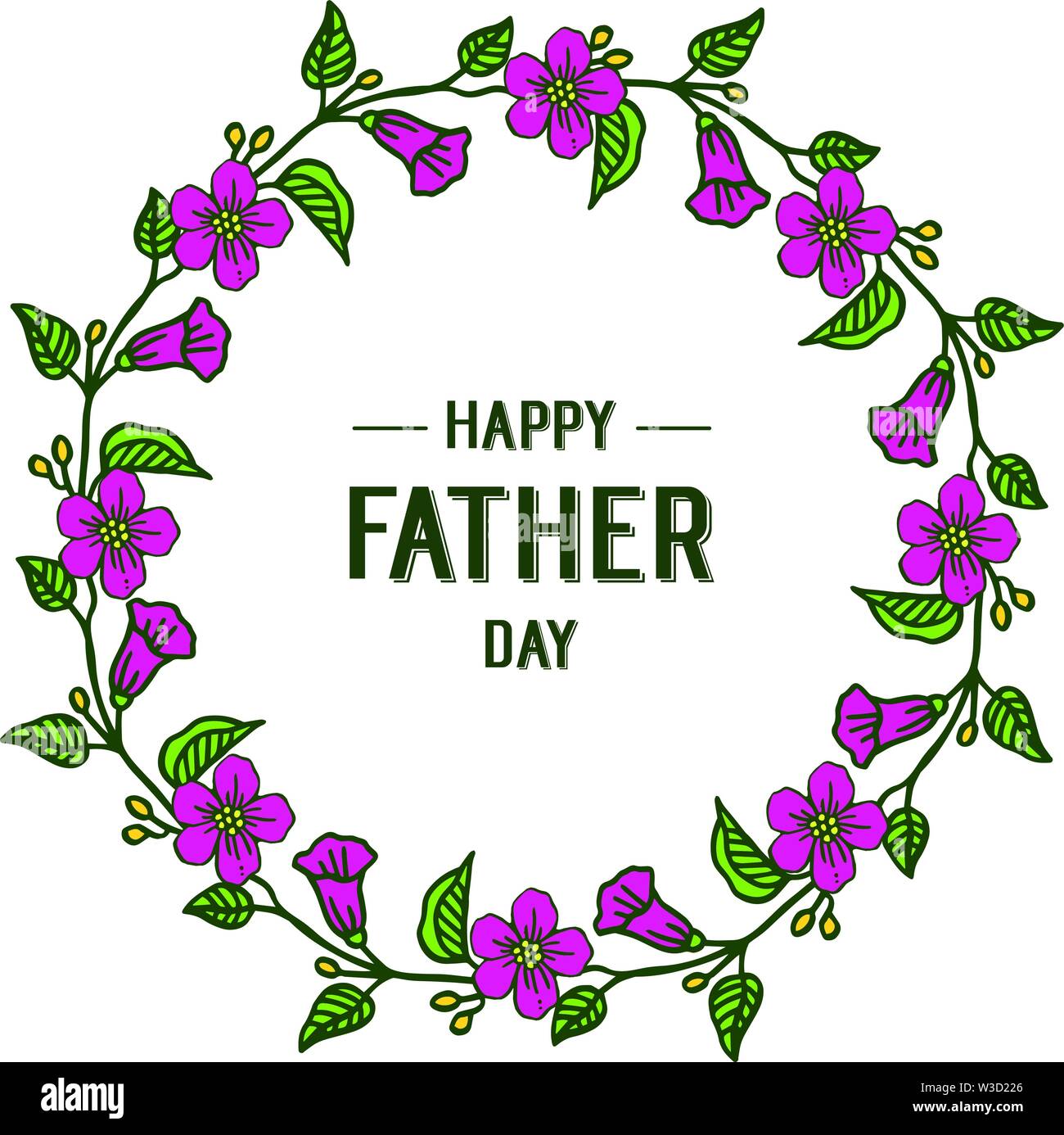 Card design for happy father day, leaves and bright purple flower ...