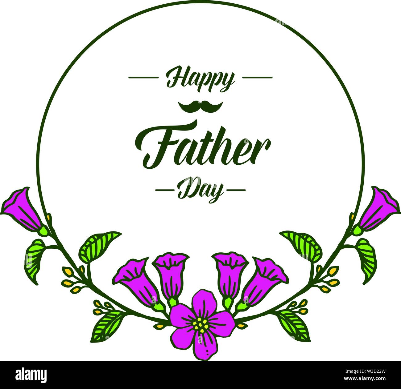 Card design for happy father day, leaves and bright purple flower ...