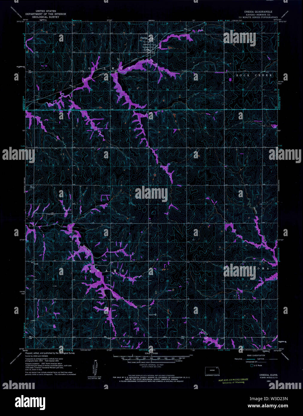 USGS TOPO Map Kansas KS Oneida 512176 1961 24000 Inverted Restoration ...