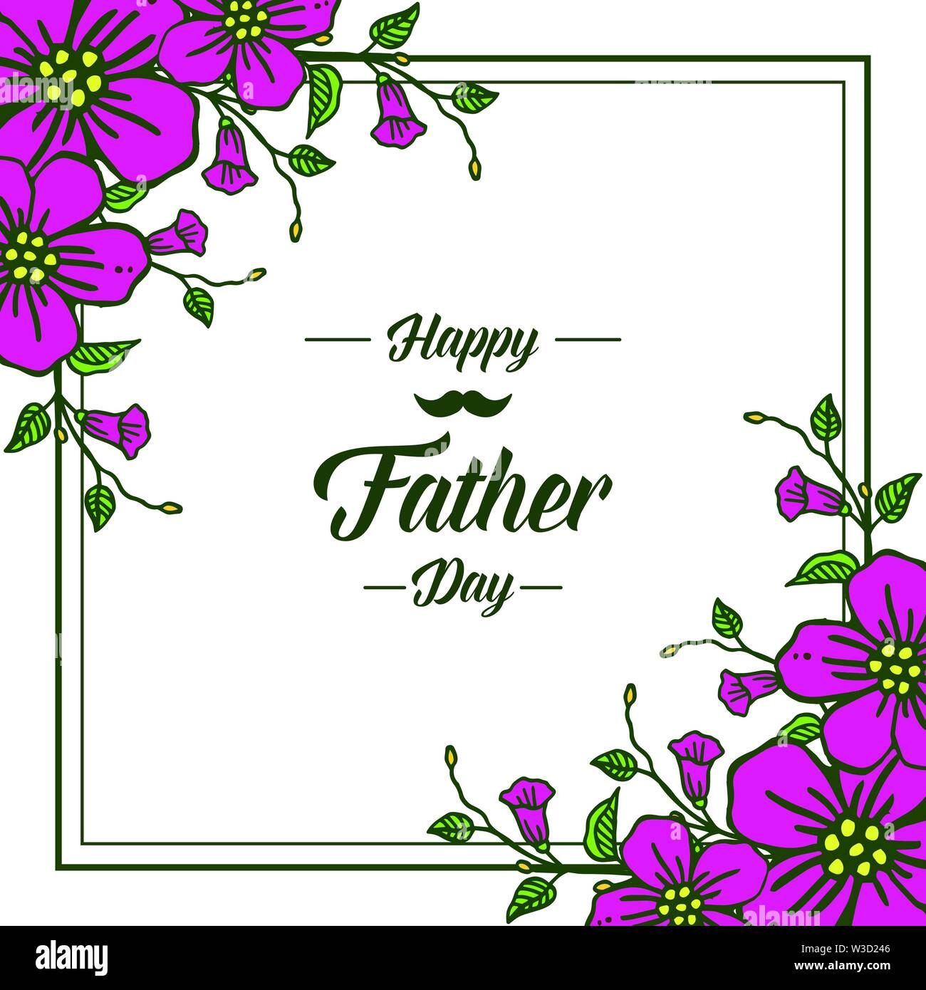 Happy father day, purple bouqet frame. Vector illustration Stock Vector ...