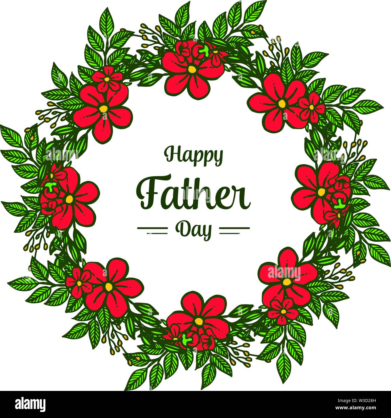 Happy father day, art red flower, isolated on white background. Vector ...