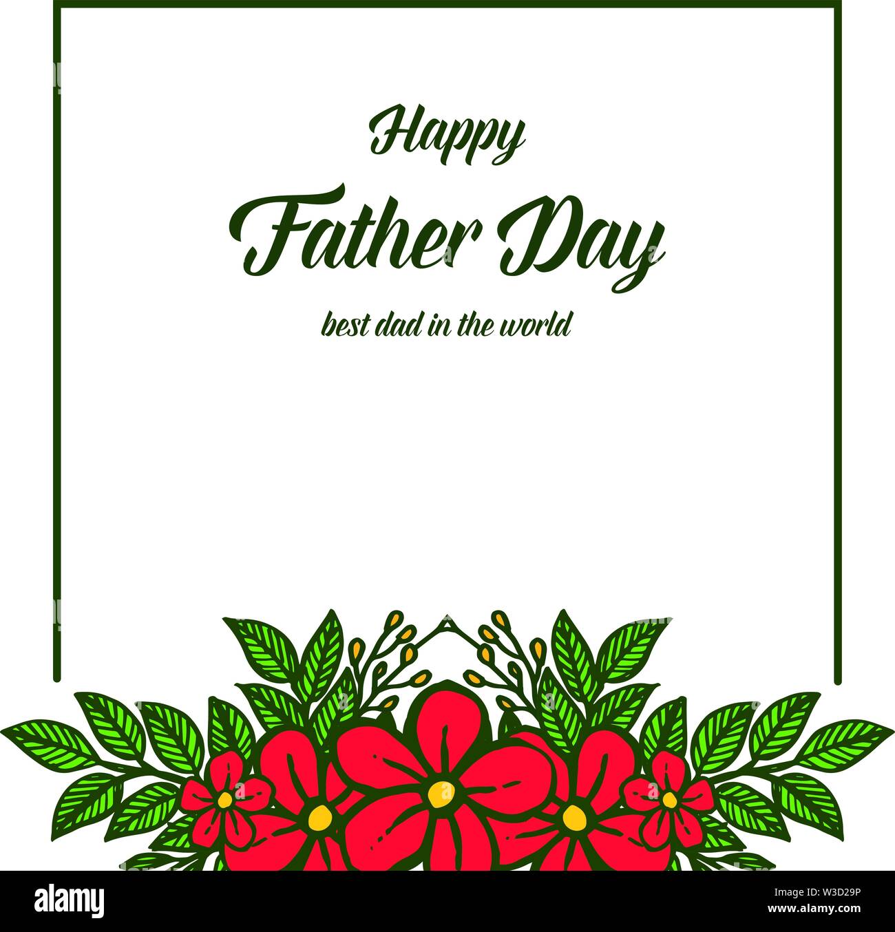 Happy father day, art red flower, isolated on white background. Vector ...