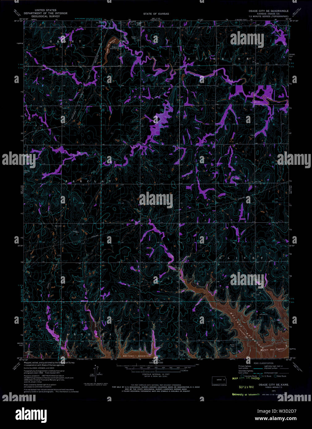 USGS TOPO Map Kansas KS Osage City SE 512182 1971 24000 Inverted ...