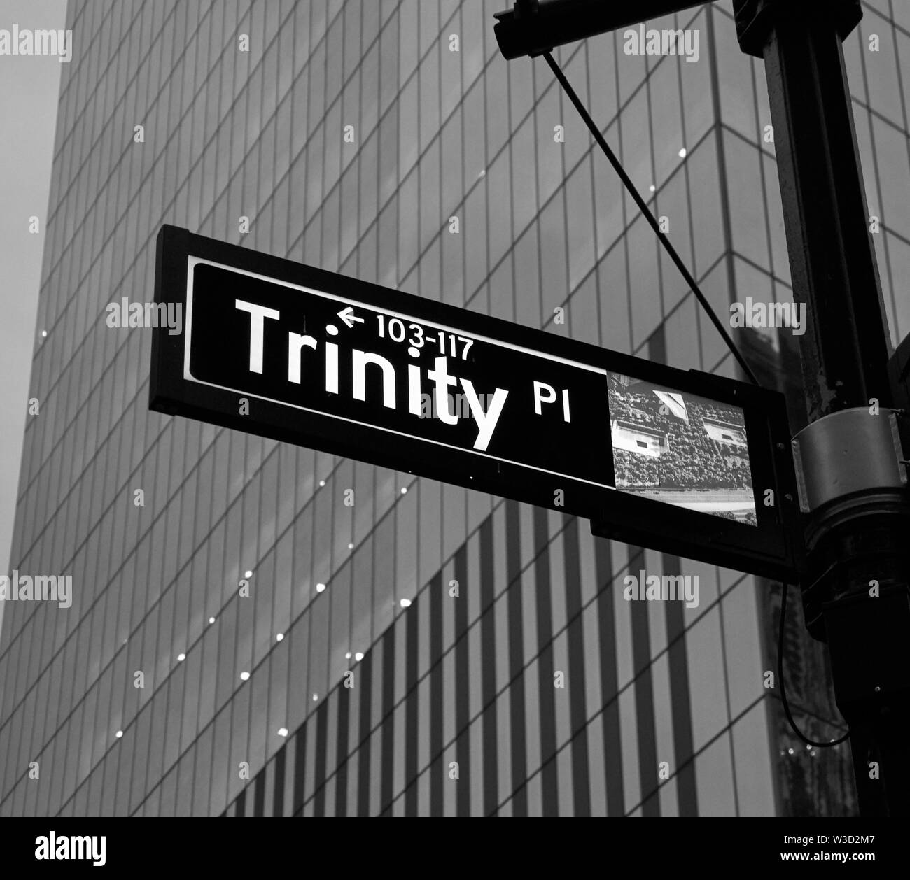 Trinity Place street sign in New York USA, black and white photograph ...