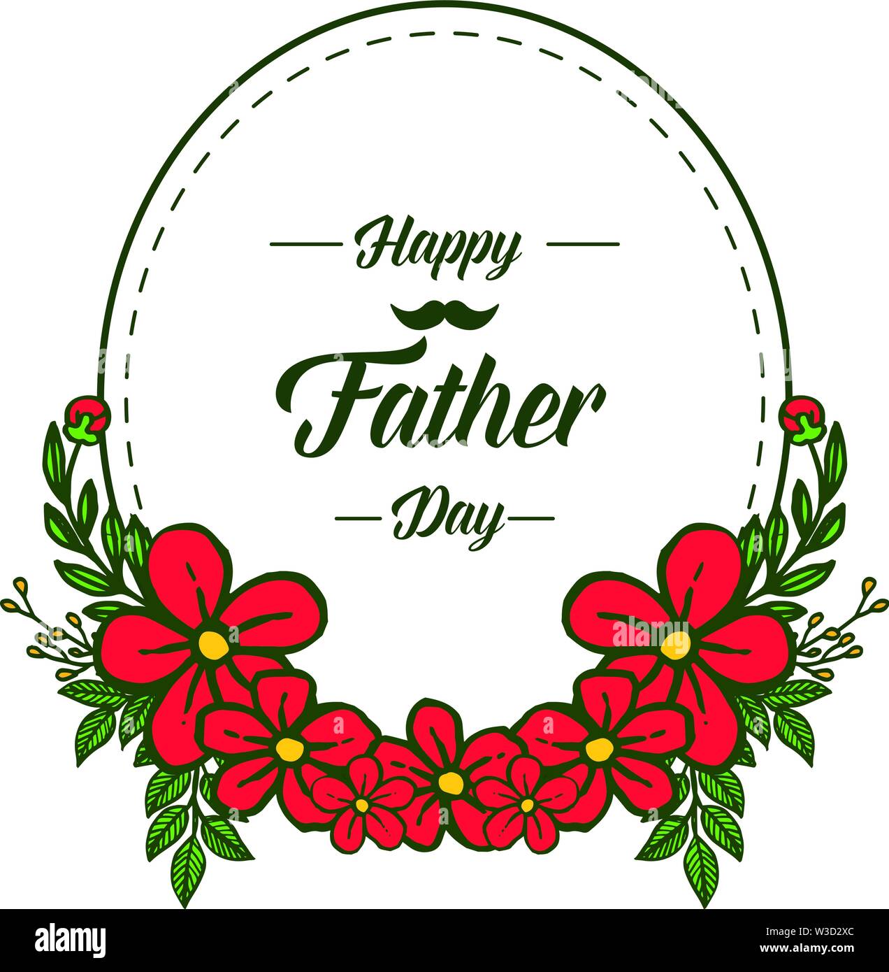 Card design for happy father day, ornate green leafy flower frames ...