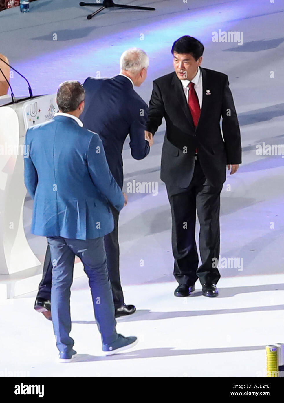 Naples, Italy. 14th July, 2019. Luo Qiang (R), mayor of China's Chengdu ...