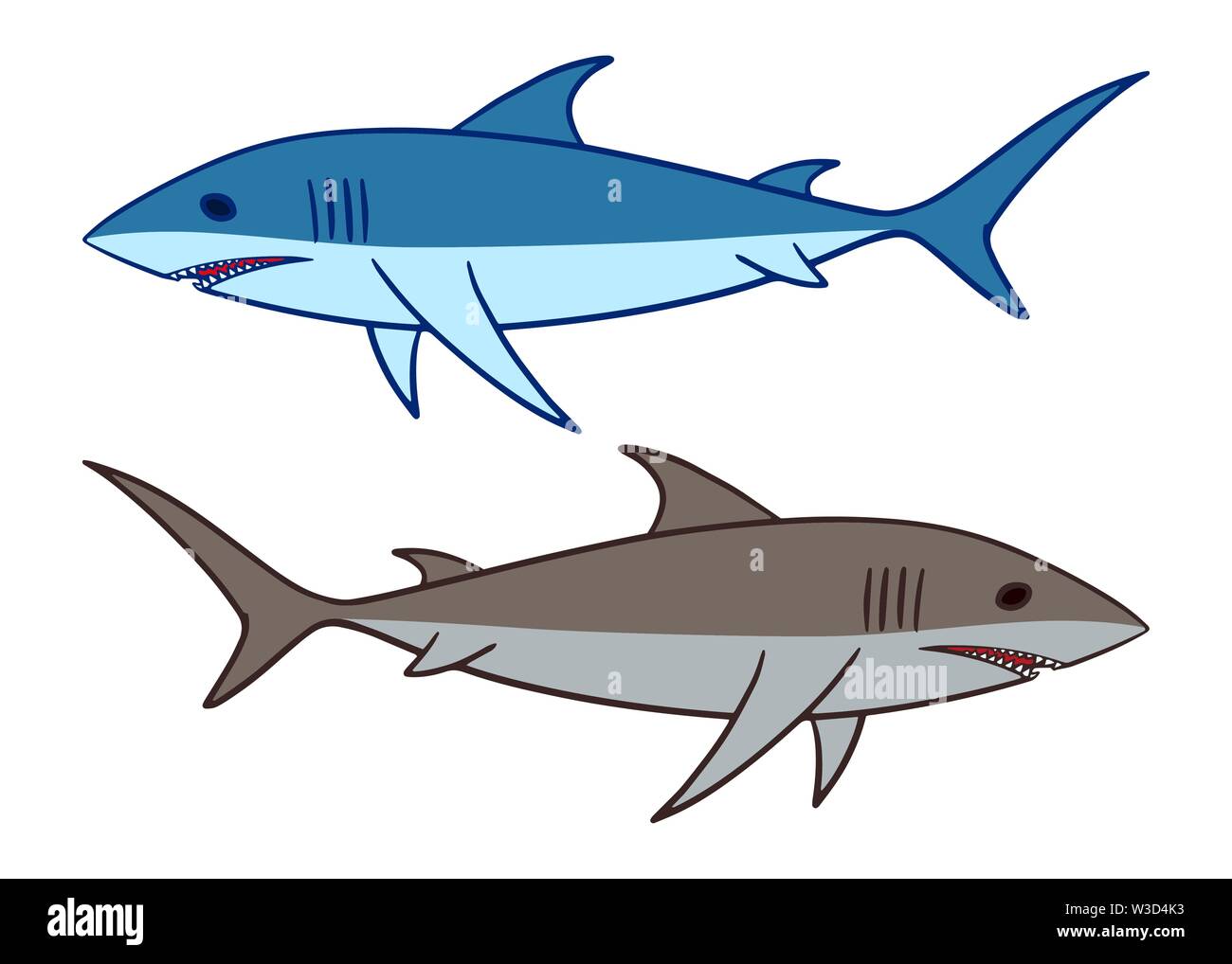 Shark vector illustration. 2 sharks swimming clip art isolated on white ...