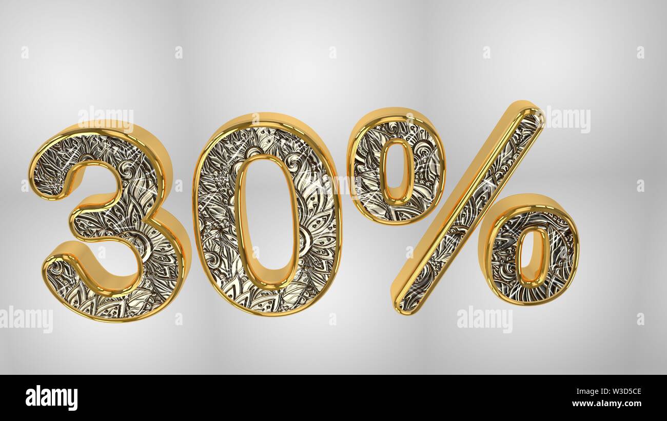 % off discount promotion sale made of realistic 3d Gold helium text, 3D ...
