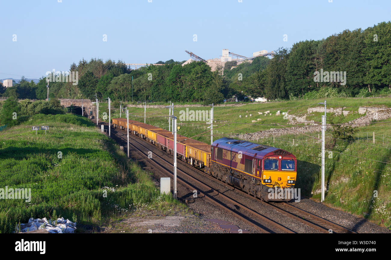 DB Cargo class 66 locomotive passing Shap Beck on the west coast ...