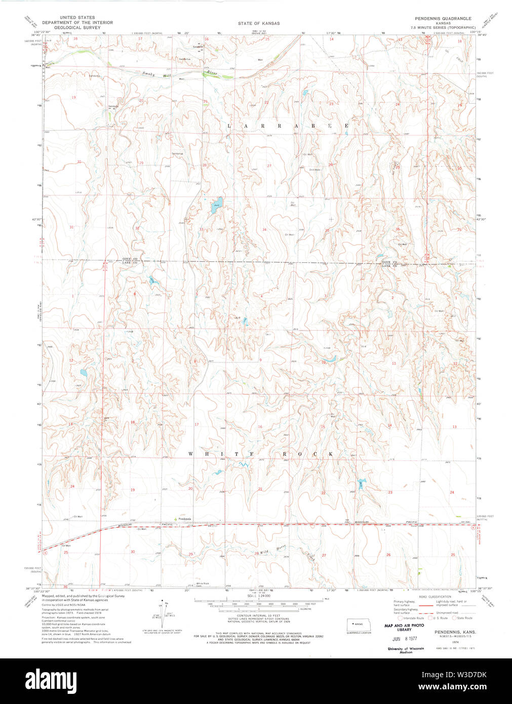 USGS TOPO Map Kansas KS Pendennis 512246 1974 24000 Restoration Stock ...