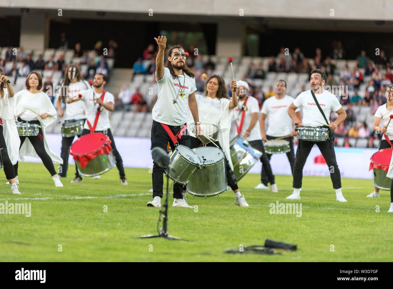 CLUJ NAPOCA, ROMANIA - JULY 12, 2019: Batucada percussion drummers ...