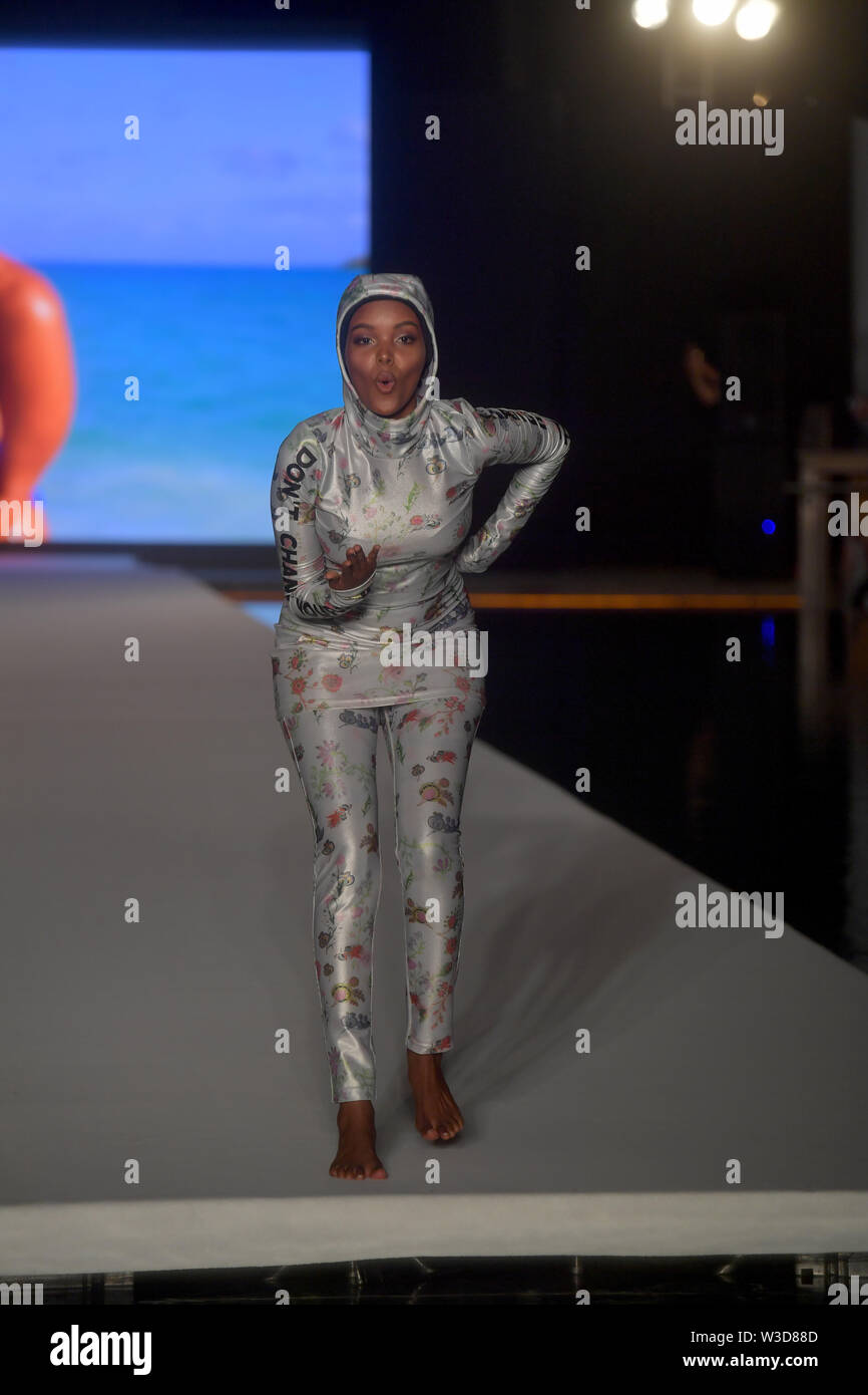 Miami Beach, Florida, USA. 14th July 2019. Halima Aden walks the runway ...