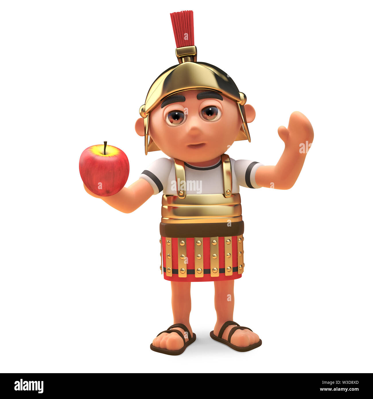 Cartoon Roman centurion soldier enjoys eating a healthy apple, 3d ...