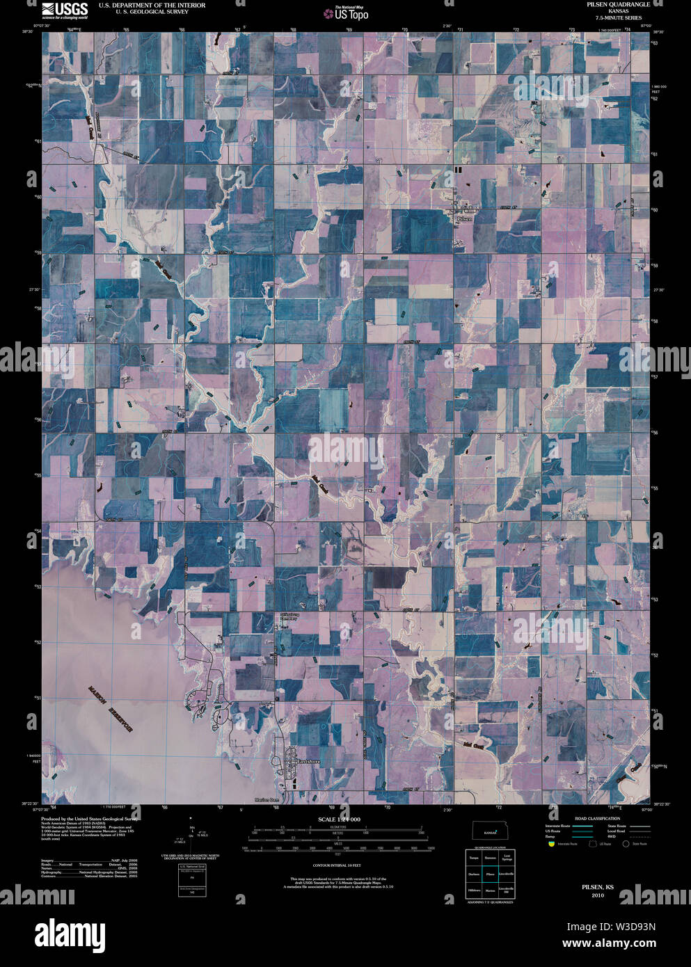 USGS TOPO Map Kansas KS Pilsen 20100216 TM Inverted Restoration Stock ...