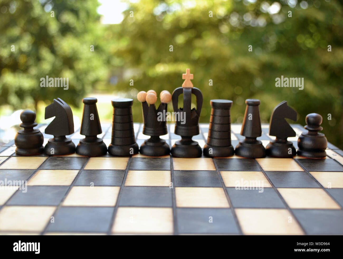 Wooden chess pieces on a chess Board Stock Photo - Alamy