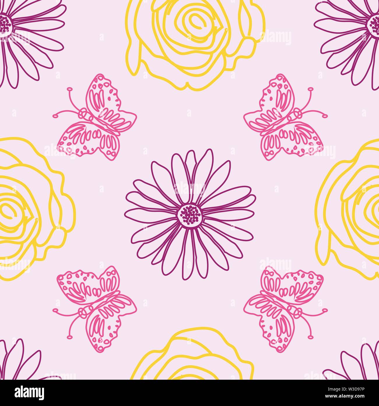 Summery hand drawn garden scenery seamless background Stock Vector ...