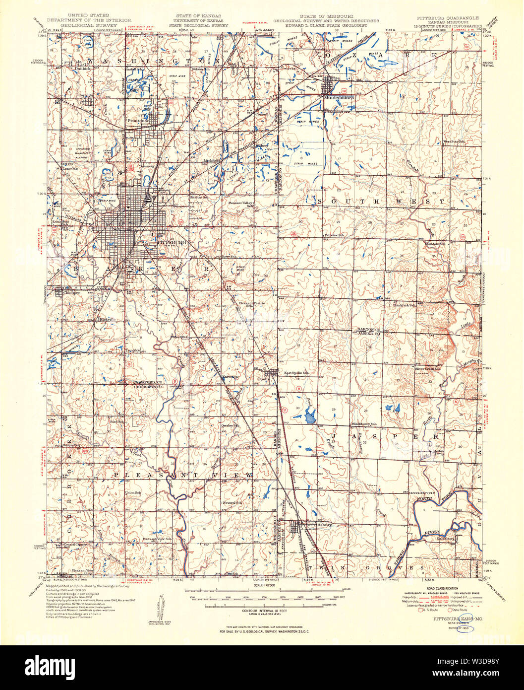 USGS TOPO Map Kansas KS Pittsburg 512273 1950 62500 Restoration Stock ...
