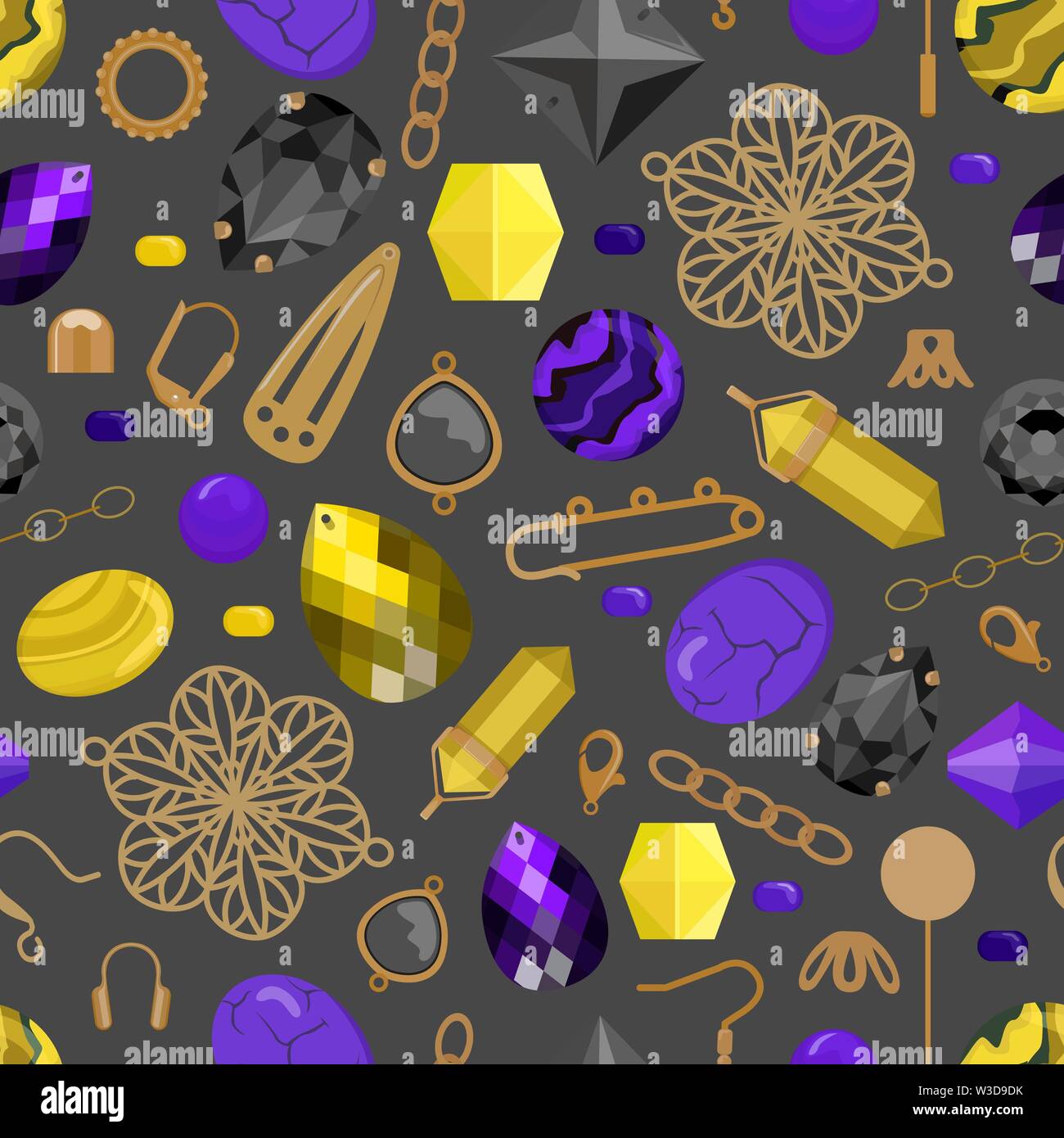 A seamless pattern with beads, tools to create jewelry, cabochons ...