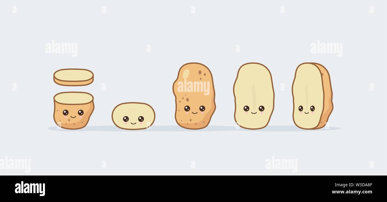 Set potato. Cute kawaii smiling food. Vector illustration Stock Vector ...