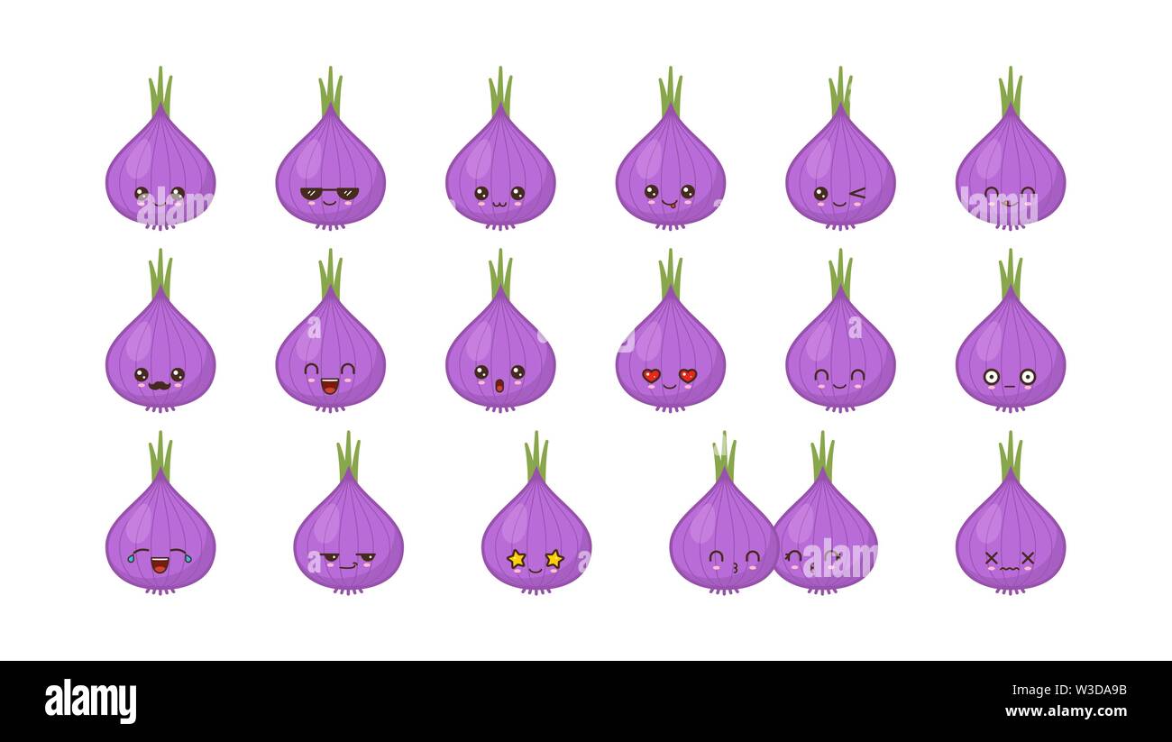 Onion cute kawaii mascot. Set kawaii food faces expressions smile ...