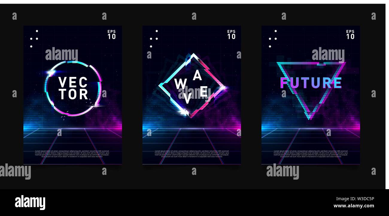 Retrowave vaporwave synthwave Circle, triangle and rhombus with glitch ...