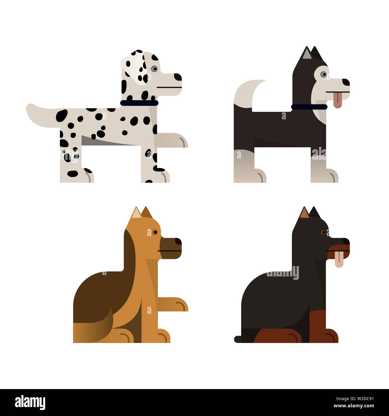 Pedigree dogs sits and stand. Vector illustration. Flat icons set Stock ...
