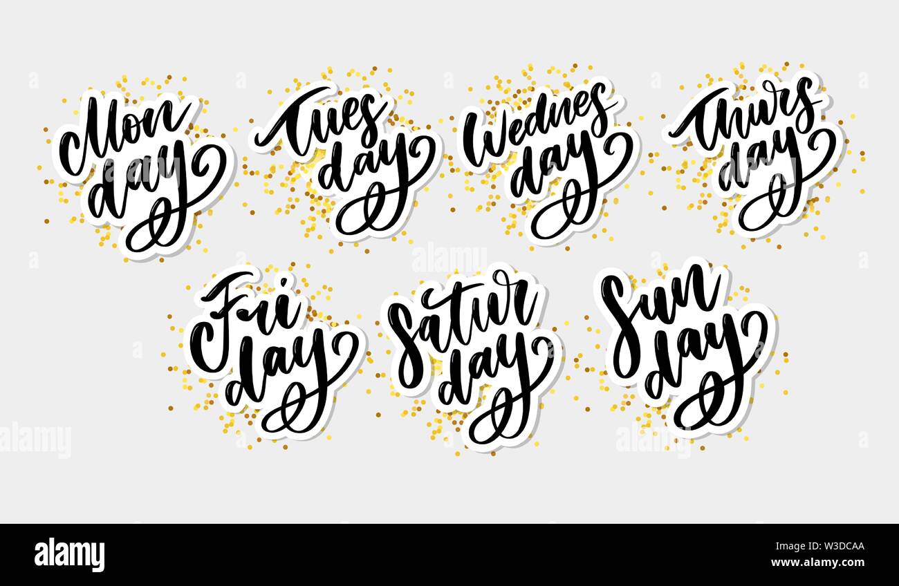Vector handwritten week days and symbols set. Ink font. Stickers for ...