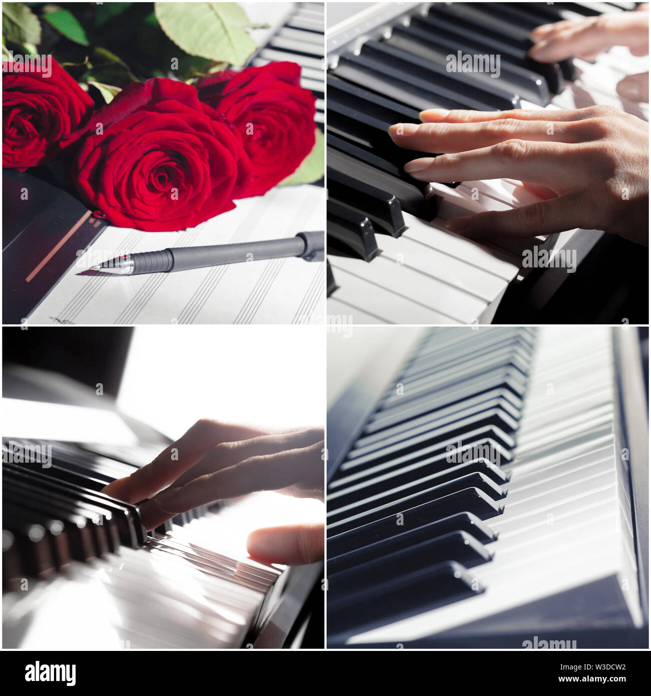 Piano keyboard close up. collage Stock Photo - Alamy