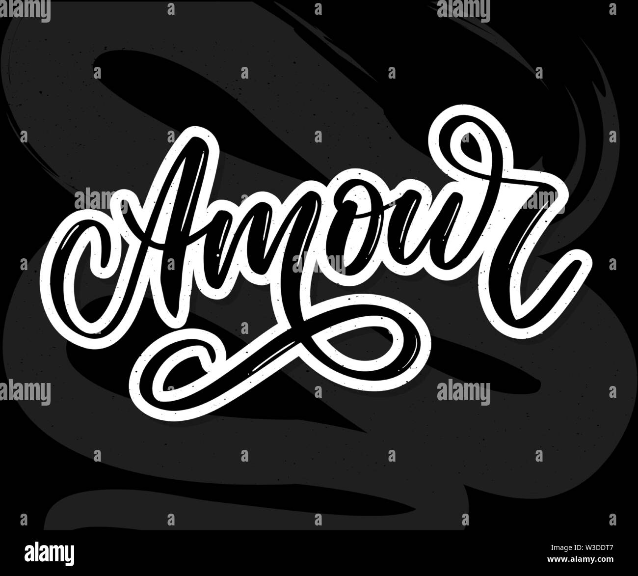 Amour. Vector handwritten lettering with hand drawn flowers. Template ...