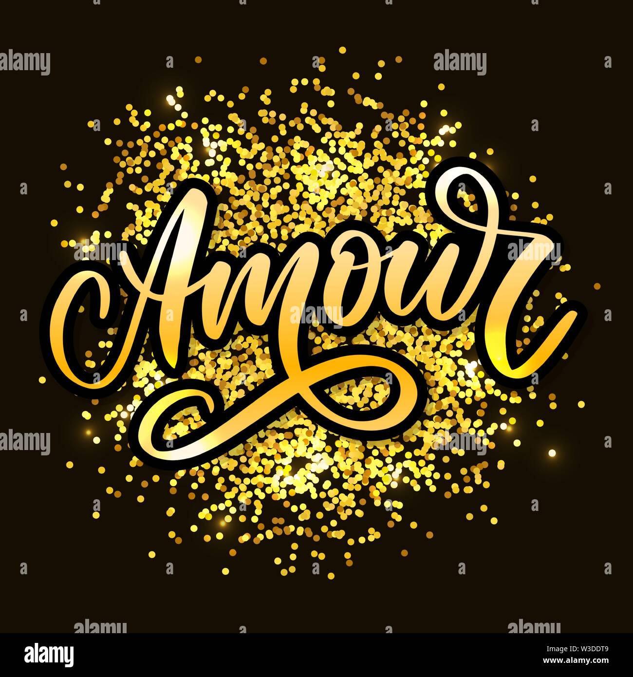 Amour. Vector handwritten lettering with hand drawn flowers. Template ...
