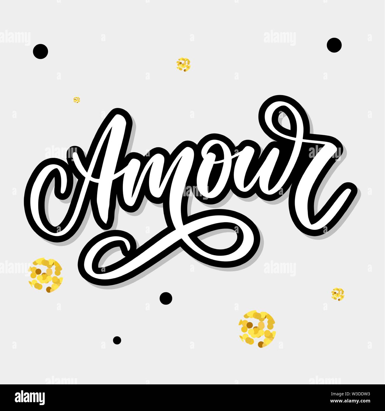 Amour. Vector handwritten lettering with hand drawn flowers. Template ...