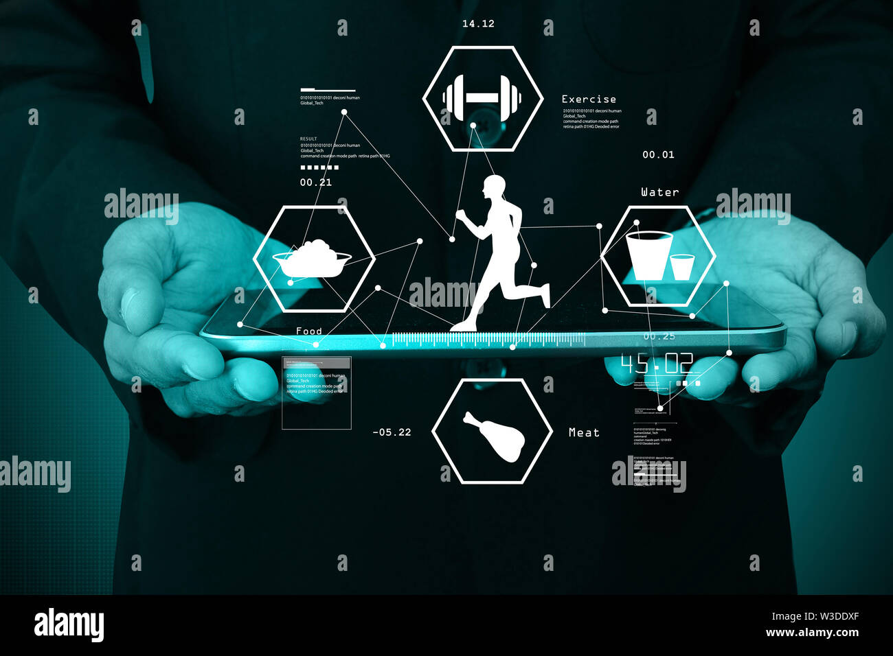 Man showing life style chart on tablet Stock Photo - Alamy