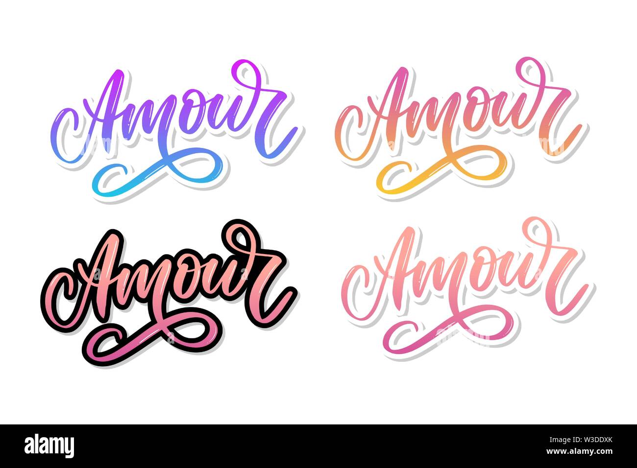 Amour. Vector handwritten lettering with hand drawn flowers. Template ...