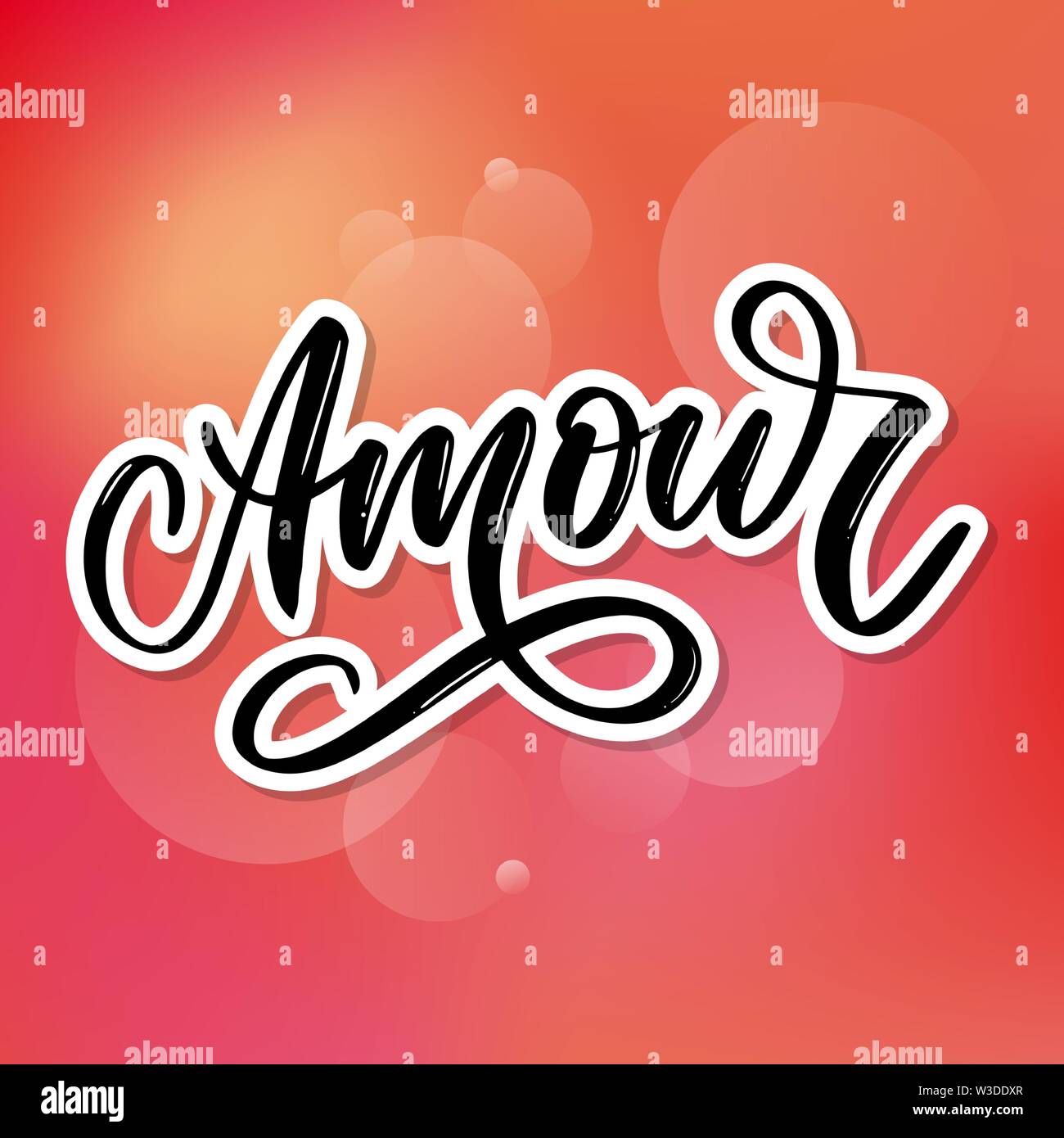 Amour. Vector handwritten lettering with hand drawn flowers. Template ...