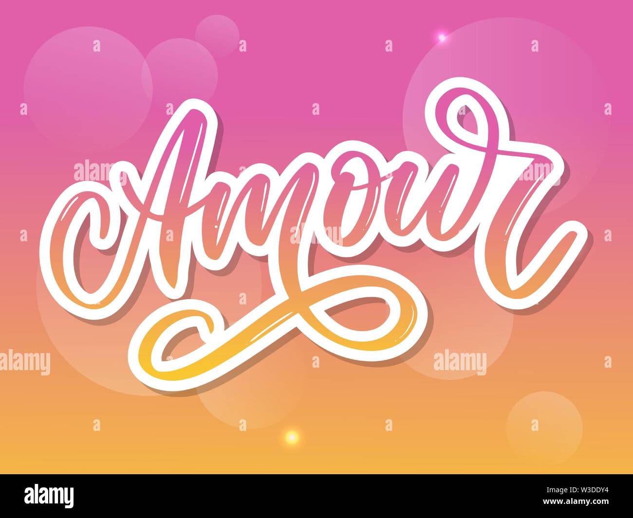 Amour. Vector handwritten lettering with hand drawn flowers. Template ...