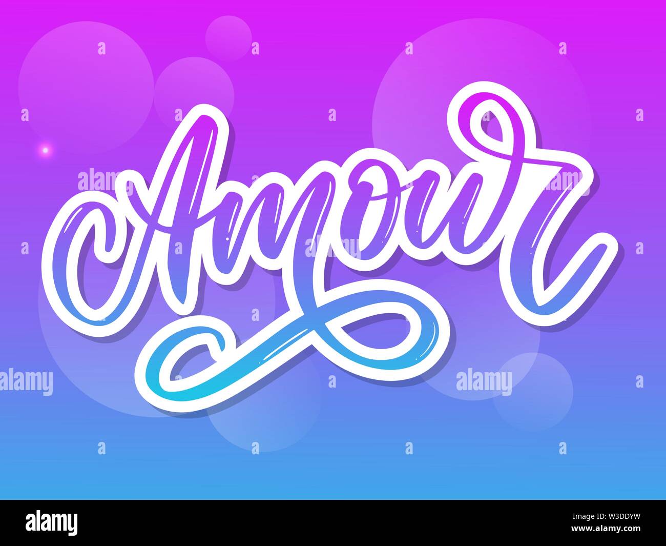 Amour. Vector handwritten lettering with hand drawn flowers. Template ...