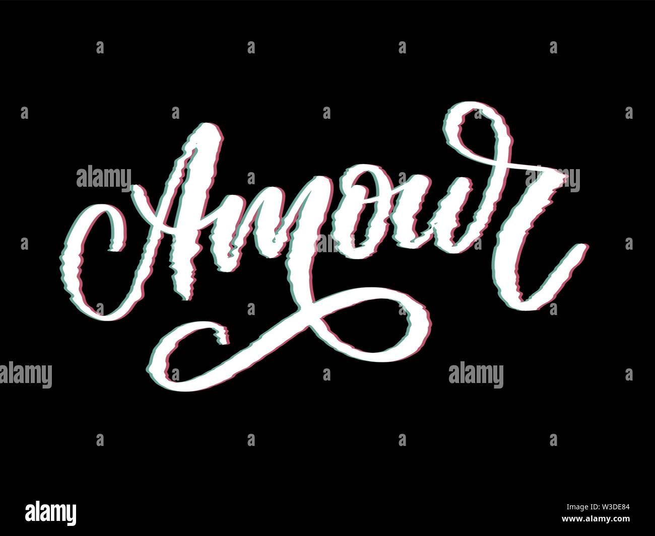 Amour. Vector handwritten lettering with hand drawn flowers. Template ...