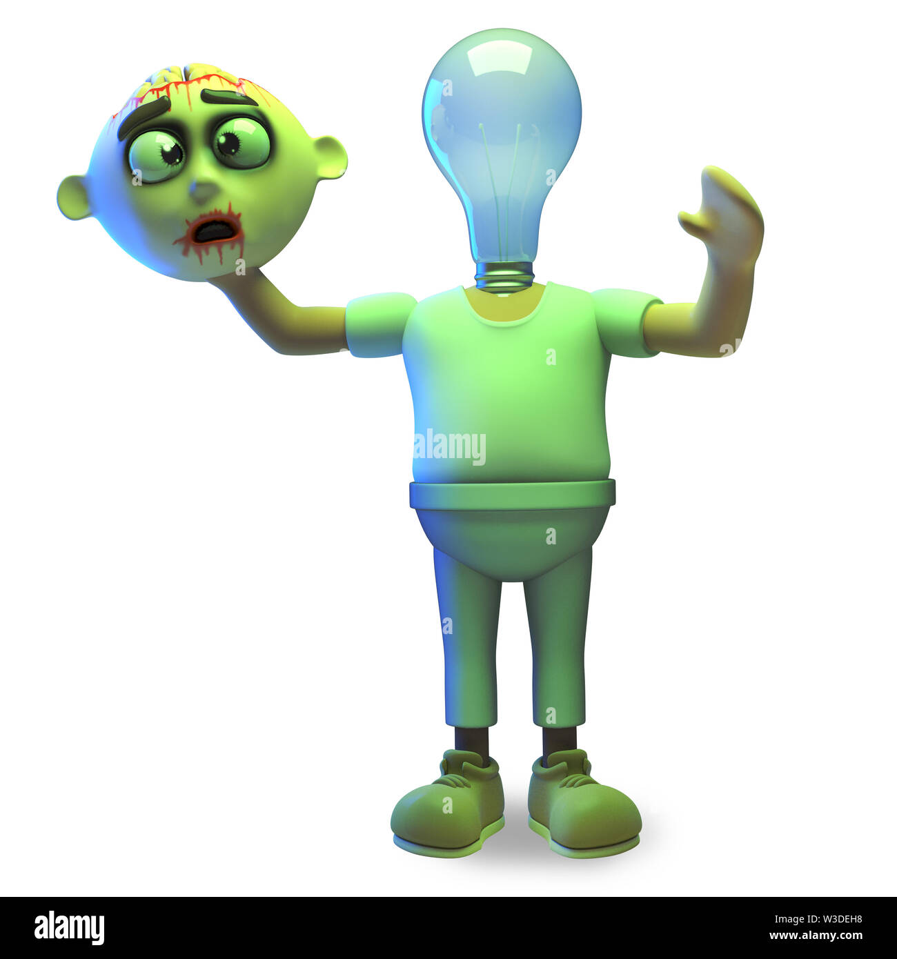Cartoon 3d Halloween zombie monster has a lightbulb for a head, how ...