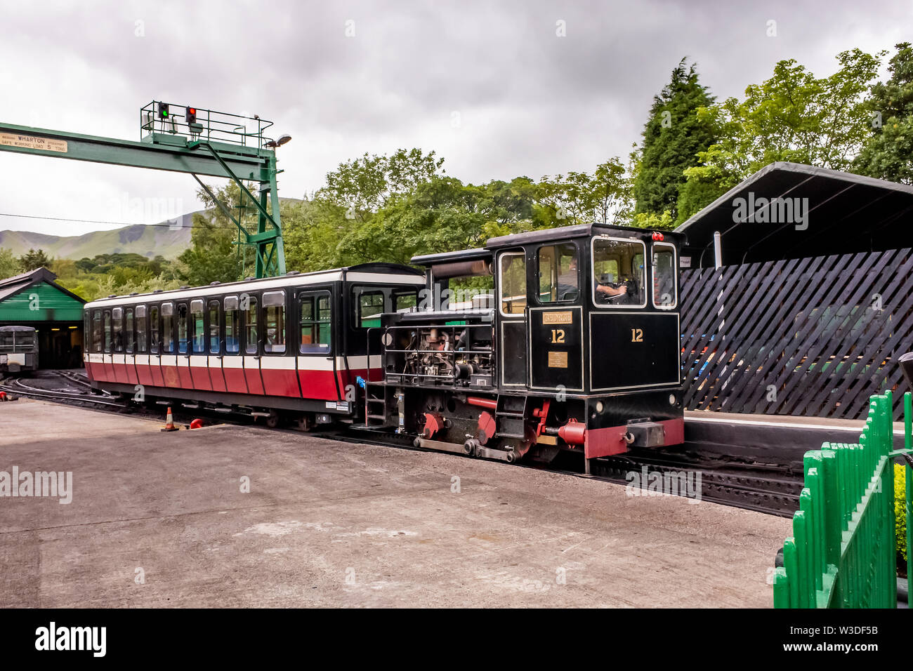 A diesel train in Llanberis train station used on the Mount Snowdon ...