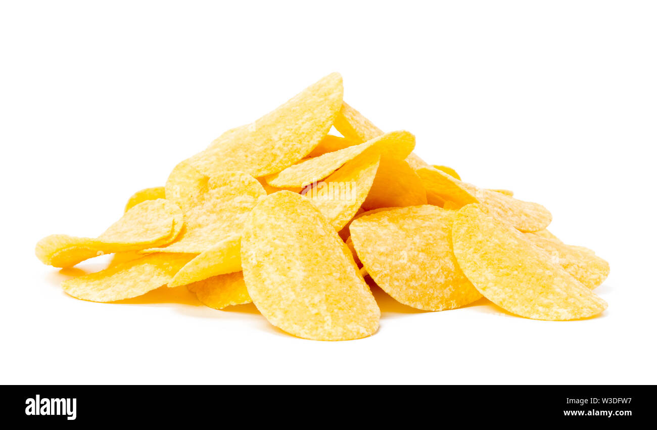 yellow potato chips isolated on white Stock Photo - Alamy