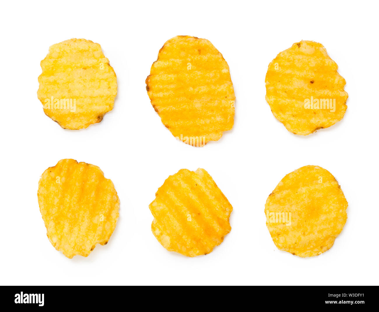 yellow potato chips isolated on white Stock Photo - Alamy