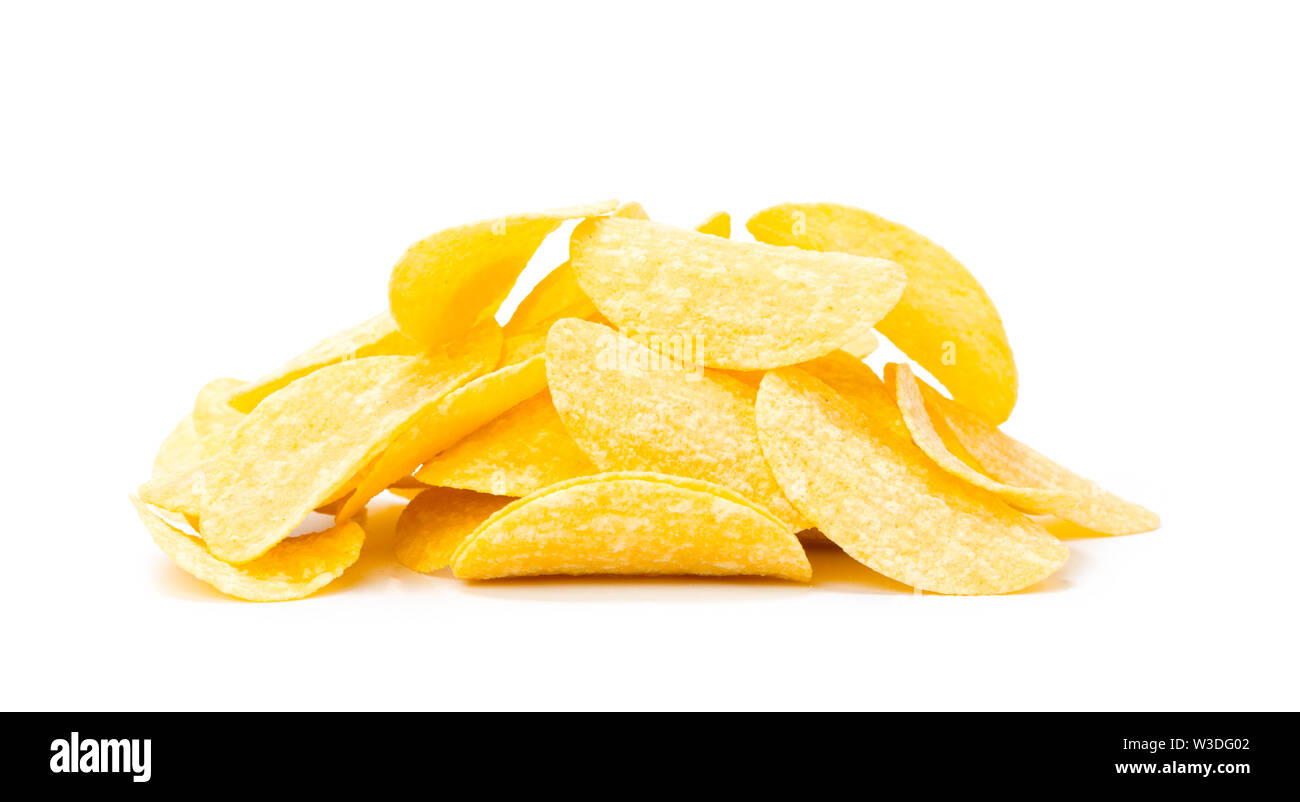 yellow potato chips isolated on white Stock Photo - Alamy