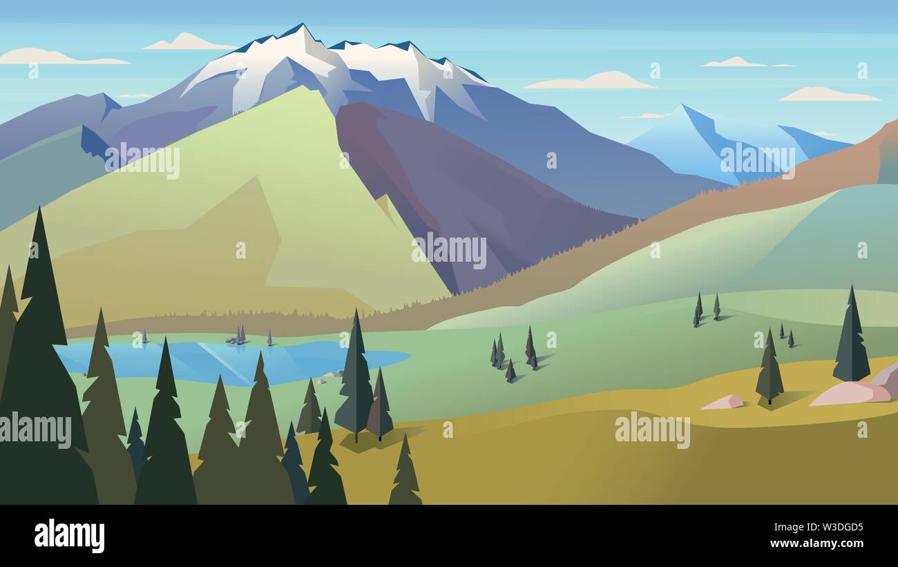 Modern landscape background trees and mountain peaks Stock Vector Image ...